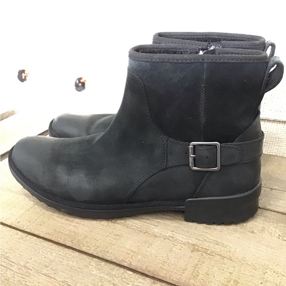 UGG | Shoes | Ugg Black Leather Ankle Bootseuc | Poshmark